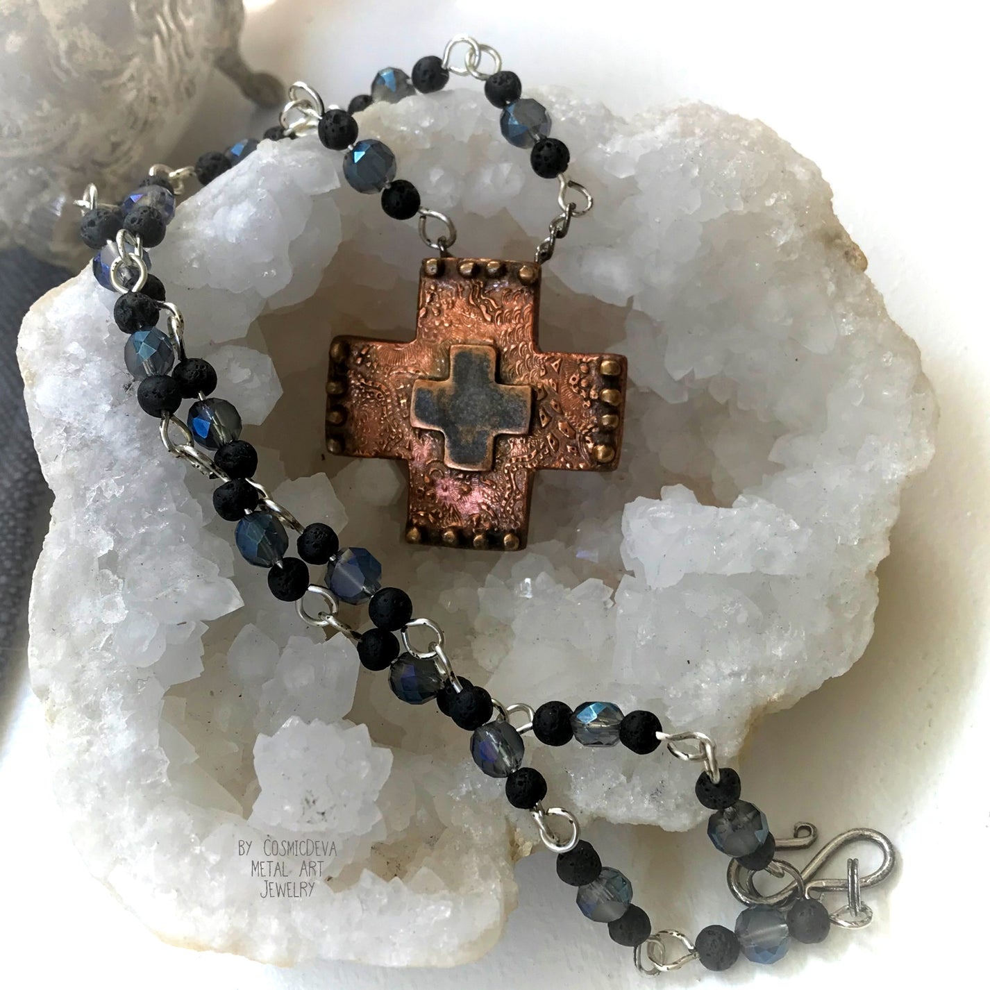 Copper Cross Rosary Necklace, Boho Faith Jewelry , Copper Necklace ...