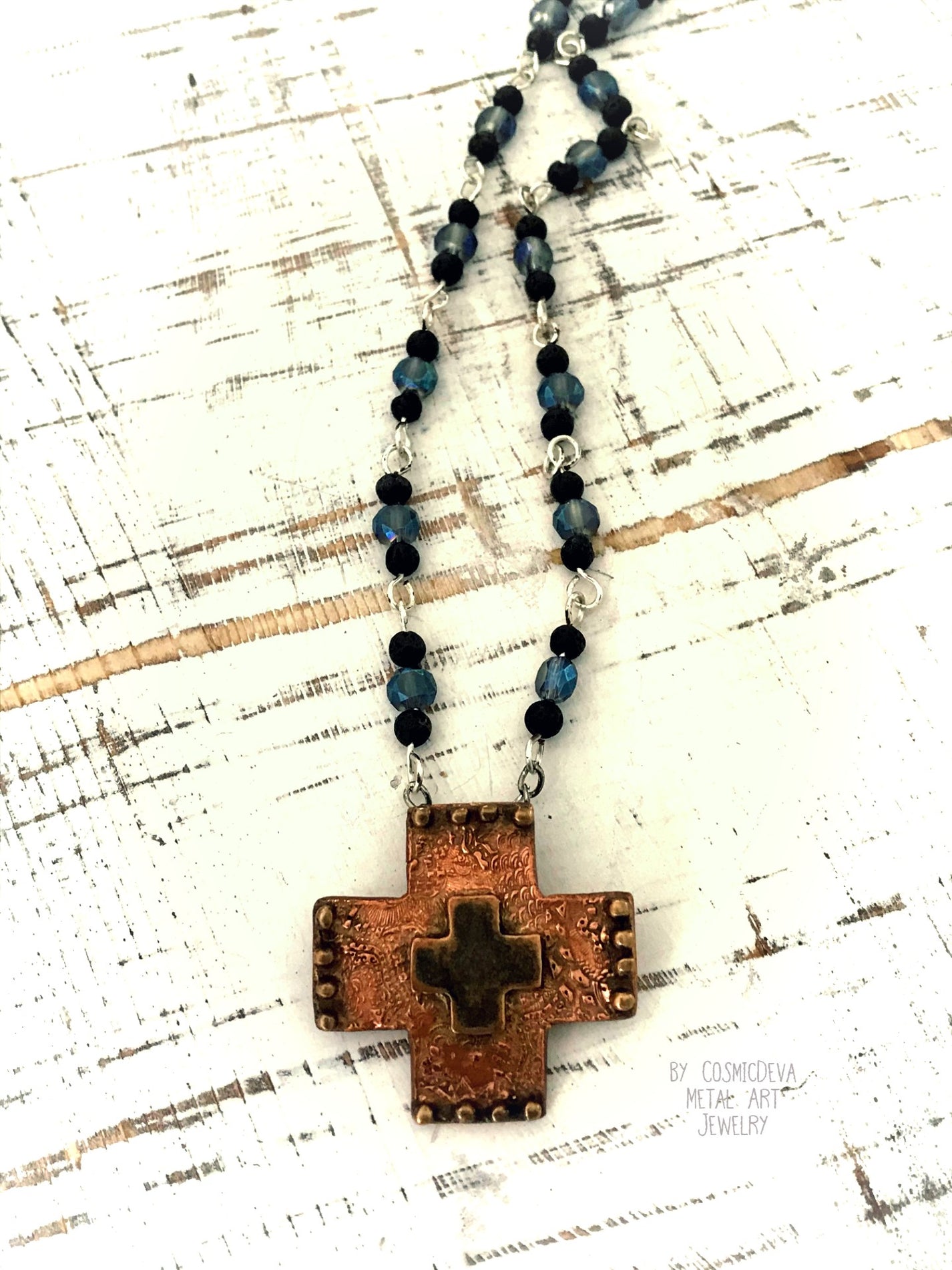 Copper Cross Rosary Necklace, Boho Faith Jewelry , Copper Necklace ...